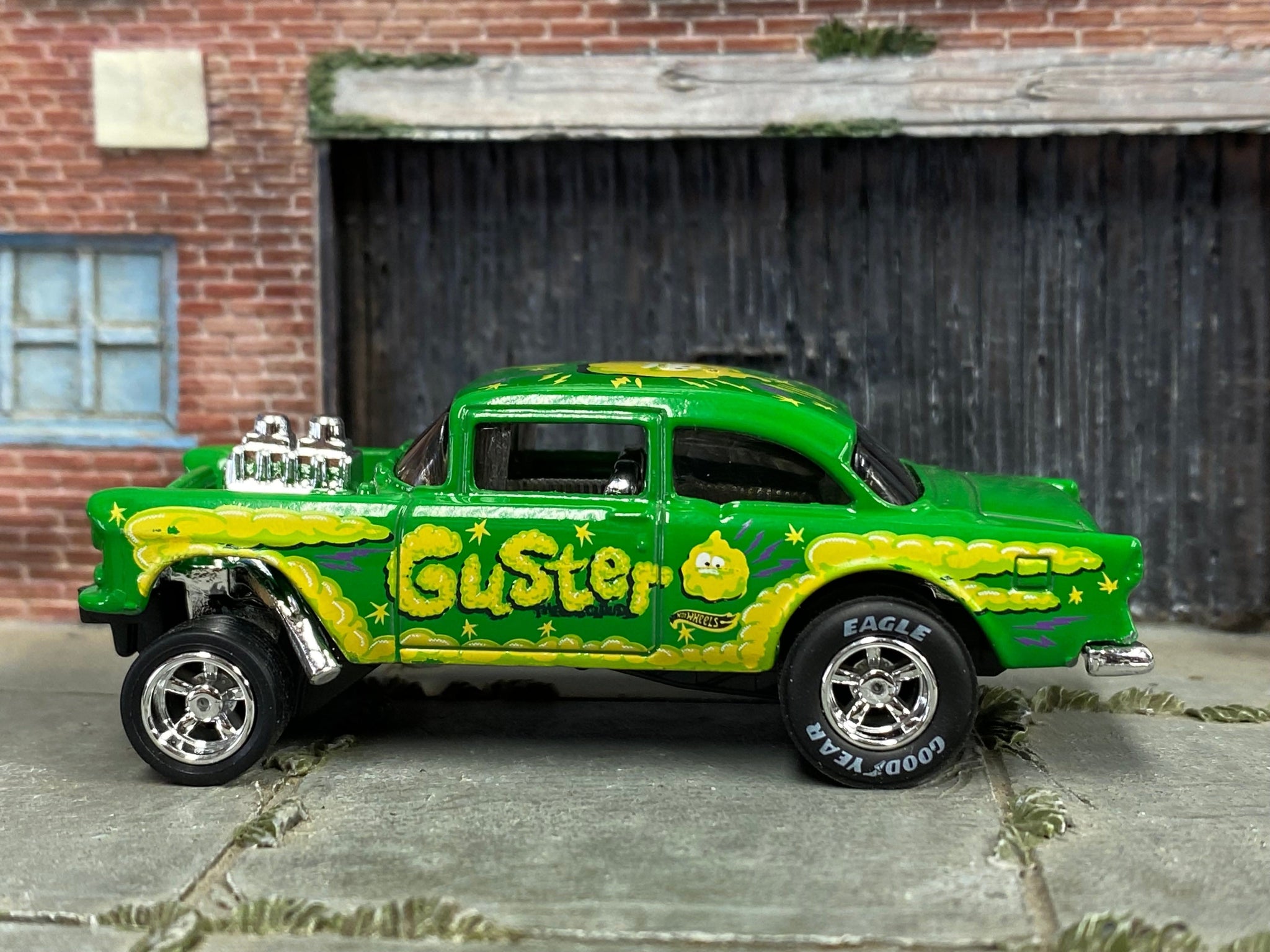 Custom Hot Wheels - 1955 Chevy Gasser - Green and Yellow Guster - Chro ...